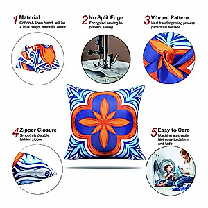 ONWAY Outdoor Pillow Covers Waterproof 18x18 Set of 4 Floral Boho Decorative Throw Cushion Cover Farmhouse Pillows for Bench, Couch, Patio Furniture