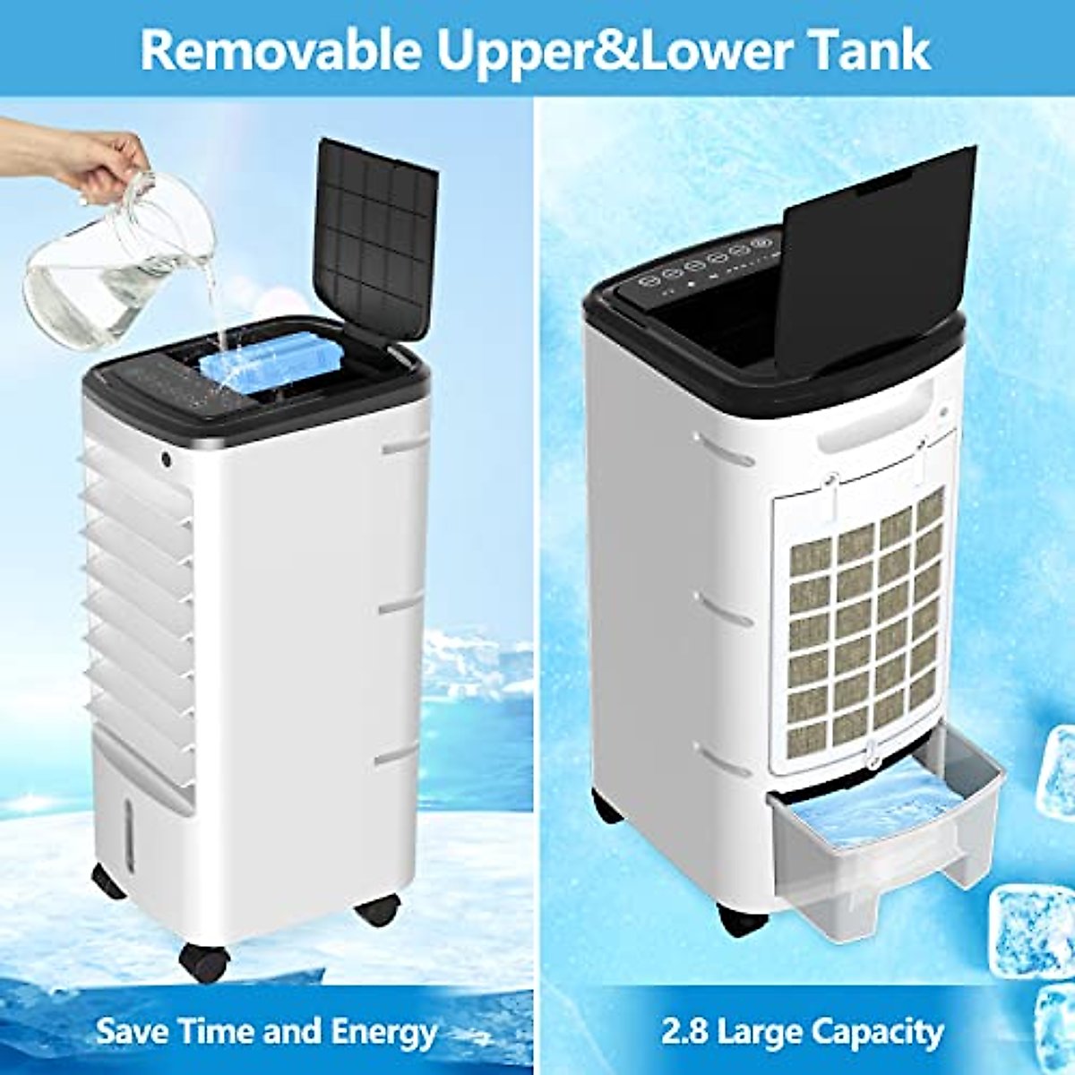 Portable Air Conditioners[ 2023 Newest], 3 IN 1Air Conditioner Portable for Room, 65° Oscillation Swamp Cooler with 3 Wind Speeds, 4 Modes, 6 Ice Packs,12H Timer, Remote, Portable AC for Office Home