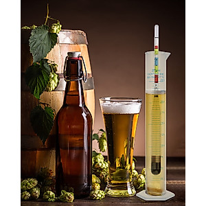 Hydrometer Test Kit, Triple Scale Alcohol Tester Hydrometer for Wine, Beer, Kombucha & Mead, Wine Making Kit, (ABV Tester, Brix, Specific Gravity Hydrometer) + Hydrometer Test Jar for Home Brewing Kit