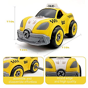 QUN FENG Take Apart Toys with Electric Drill|Remote Control Car 2 in 1 Construction Truck School Bus Taxi|Gift Toys for Boys 3,4,5,6,7 Year Olds|2.4G Stem Building Learning Toys