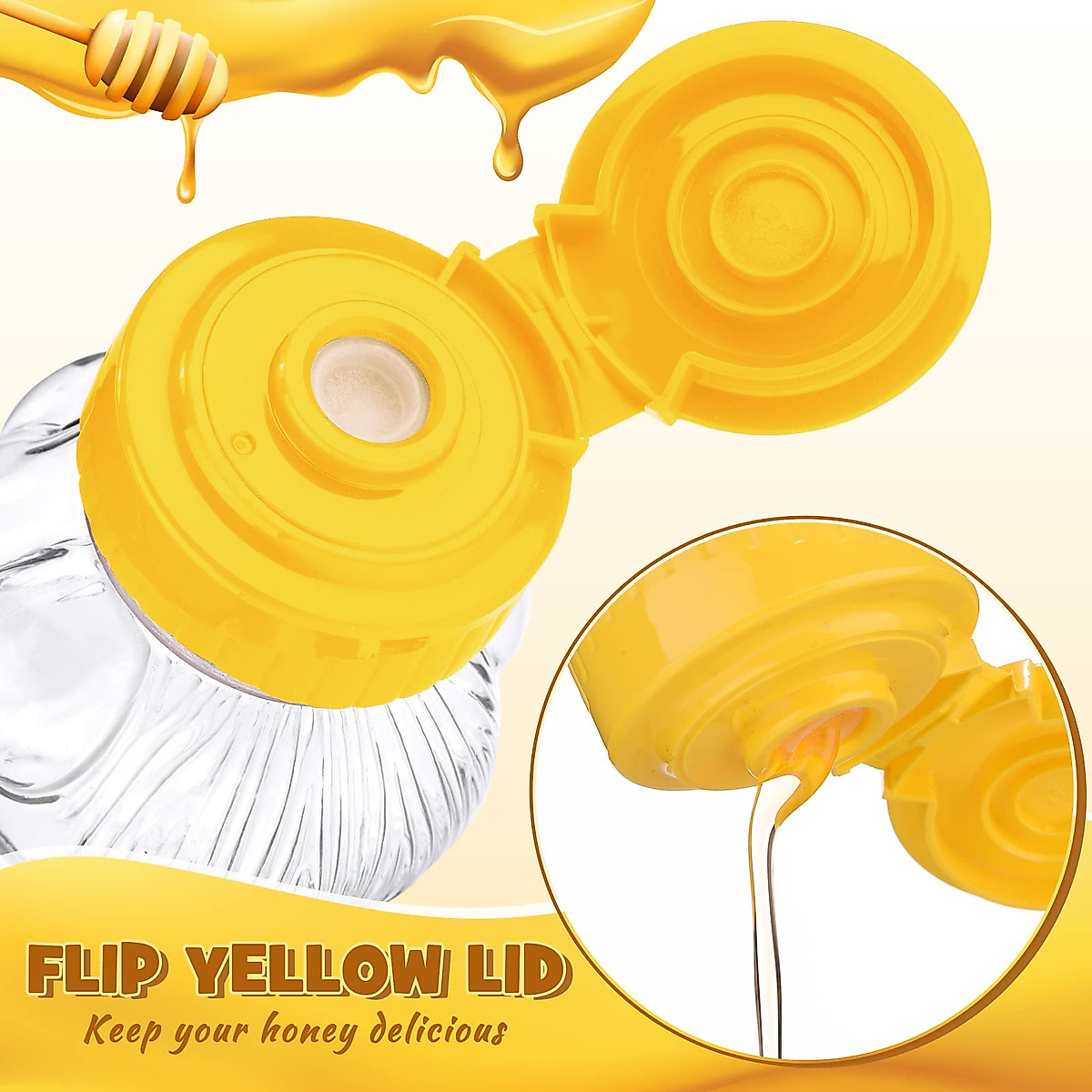 Thenshop 48 Pcs 8oz Plastic Honey Bear Bottle Empty Honey Squeeze Bottle Bear Shaped Honey Containers Honey Bear Cup Bear Honey Bottle Jars with Yellow Flip Top Lid for Storing and Dispensing, Clear