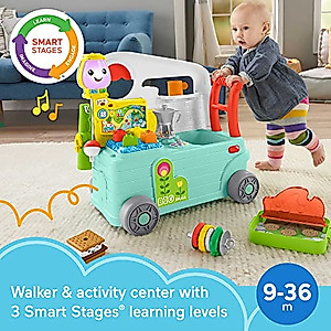 Fisher-Price Laugh & Learn Baby To Toddler Toy 3-In-1 On-The-Go Camper Walker & Activity Center With Smart Stages For Ages 9+ Months
