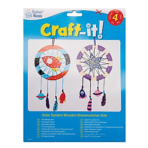 Baker Ross AX213 Solar System Wooden Dreamcatcher Kits - Pack of 4, Create Your own Dreamcatcher Kits for Kids Arts and Crafts, Wall Decorations for Girls and an Introduction to Sewing