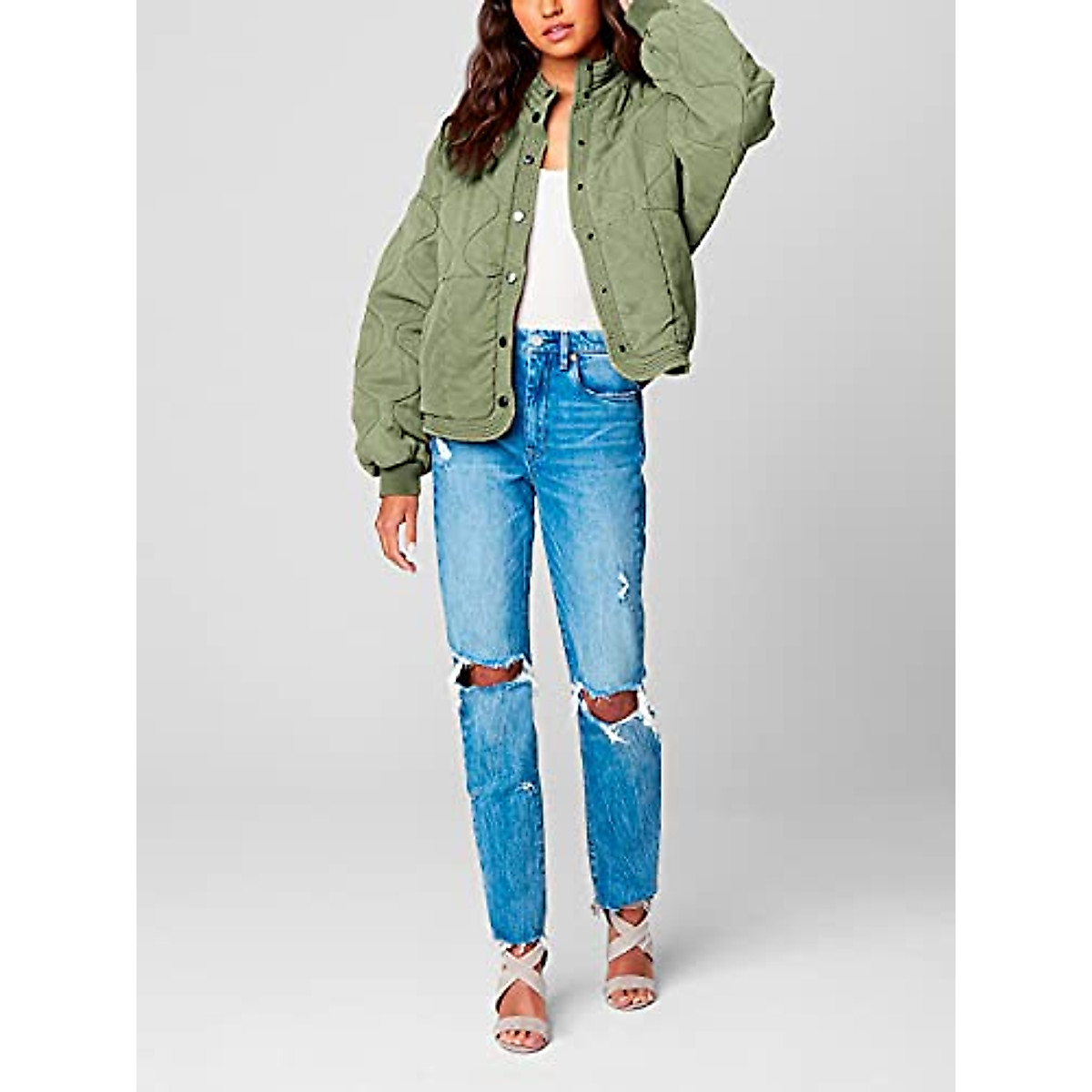 [BLANKNYC] womens Jacket, Everyday Adult Coat Luxury Clothing Tencel Drop Shoulder Quilted Jacket, Burnt Sage, Small US