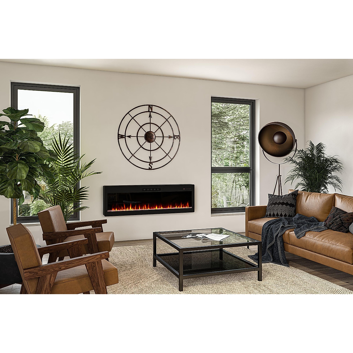 Bridgevine Home 60 inch Recessed and Wall Mounted Electric Fireplace - Modern Touch Screen Fireplace Insert with Adjustable Flame Color and Speed. Includes a Remote Control with Timer.