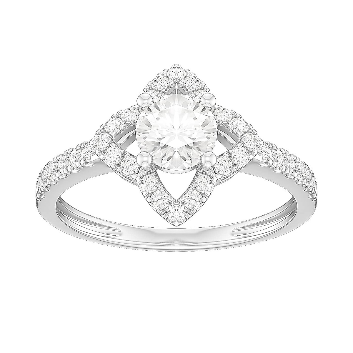 PRSTANI 14k White Gold Smooth Four-Point Star Halo 0.5ct Main Simulated Diamond Engagement Ring Promise Ring (9)