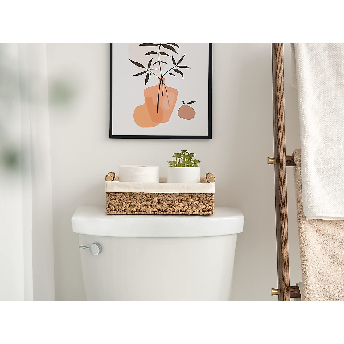 StorageWorks Bathroom Baskets for Organizing, Small Wicker Basket for Bathroom Organizer, Round Paper Rope Storage Basket for Bathroom Countertop, Set of 2