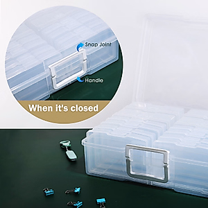 PCA Photo Case, 4" x 6" Photo Box Storage with Handle - 12 Inner Photo Keeper, Large Photo Organizer, Clear Plastic Craft Case for Photos Stickers Stamps Jigsaw Seeds