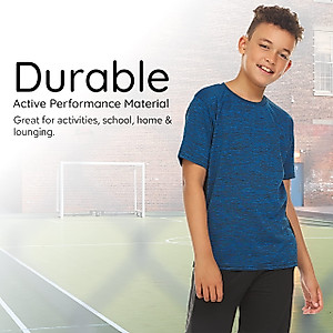 Boys Active T-Shirt - Quick-Dry Athletic Workout Training Stretch Crew Neck Short Sleeve Top 5 Pack