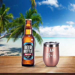 39 Plus One Middle Finger Wine Tumbler, 40th Birthday Gifts for Women Men, Wine Tumbler with Saying Funny Gifts Idea for Wife Mom Friends Coworkers, 12 Oz Insulated Wine Tumbler Glasses, Rose Gold