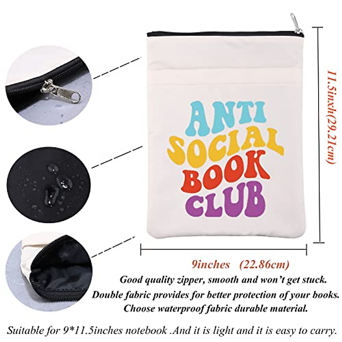 Anti Social Book Club Book Sleeve Book Lovers Gift Book Readers Book Cover Introvert Book Gift Funny Sarcastic Gift Bookish Gift Bibliophile Gift (Anti Social BS)