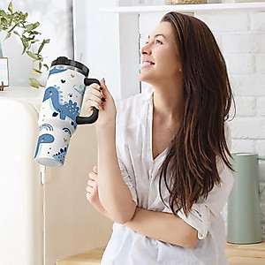 FRCSDIY Cartoon Dinosaur Insulated Tumbler with Handle and Straw Lid,40oz Leakproof Stainless Steel Cup BPA-Free Water Bottle