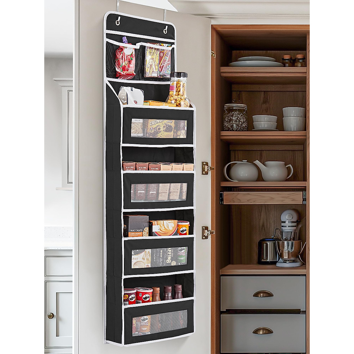 JARLINK 5-shelf Over Door Organizer Storage, Upgrade Hanging Storage with Clear Window, 50 lbs Load Storage Organizer for Bedroom, Bathroom, Nursery, Baby Kids Toys, Diapers, Pantry, Black