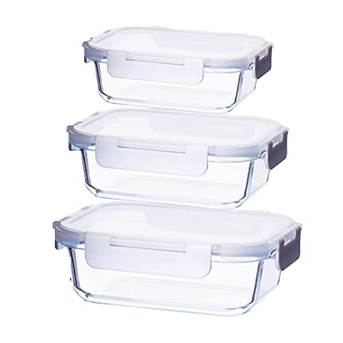 Anilar Tempered Glass Rectangular Food Storage with Lockable Lids - Set of 3