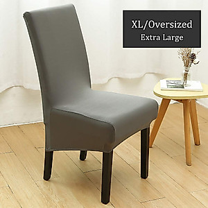 Stretch Dining Chair Slipcovers, XL/Oversized Removable Washable Soft Spandex Extra Large Dining Room Chair Covers for Kitchen Hotel Table Banquet Solid Color (2 Per Set, Gray)