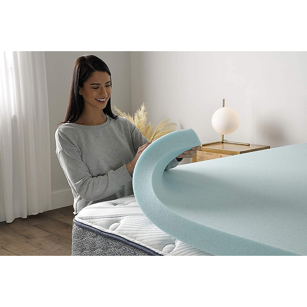 Serta ThermaGel Cooling, Pressure-Relieving Memory Foam Mattress Topper, 3 Inch, Queen,Blue