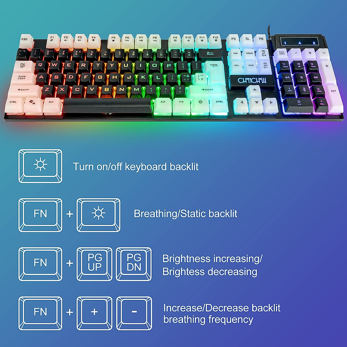 CHONCHOW Light Up Keyboard and Mouse Combo, Full Size RGB Gaming LED Keyboard and Rainbow Wired Gaming Mouse for PS4 PS5 Xbox One Computer Desktop PC Gamer Office