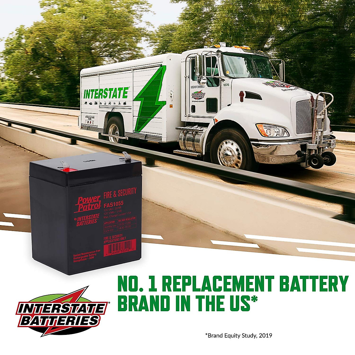 Interstate Batteries 12V 5Ah Fire & Security Battery - F1 Terminal, SLA AGM VRLA Power Patrol, Rechargeable Replacement for Fire Alarms, Locks, Security Systems (FAS1055)