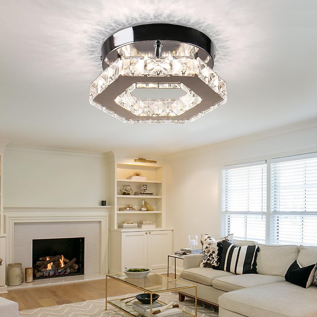 Cainjiazh Mini Chandelier LED Crystal Chandelier Lighting Flush Mount Ceiling Light Fixture Modern Ceiling Crystal Lamp for Hallway Bar Staircase Kitchen Bedroom (Multicolor)