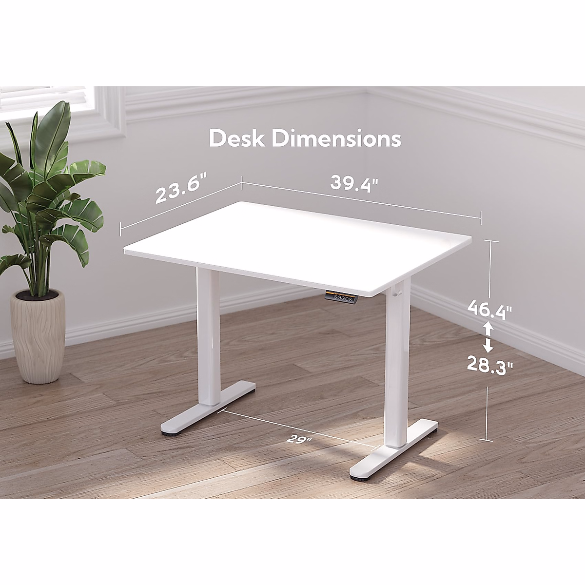 Claiks Glass Standing Desk, Small Electric Standing Desk Adjustable Height, 40 Inch Adjustable Stand Up Desk, Quick Install Home Office Computer Desk, Super White