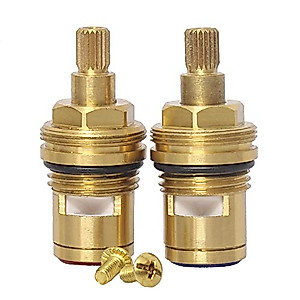 Gaosin Bathroom Basin 2PCS Pair 1/2'' Ceramic Disc Cartridge Replacement Mixer Hot and Cold Tap Inner Faucet Valve Quarter Turn 20 Teeth 52 MM Hot And Cold Pair