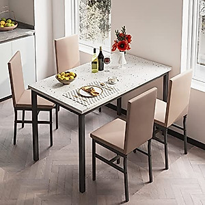 UFINEGO 5-Piece Kitchen Table Set with Imitation Faux Marble Top and Faux Leather Upholstery Chairs Elegant and Versatile 5-Piece Dining Set for Kitchen