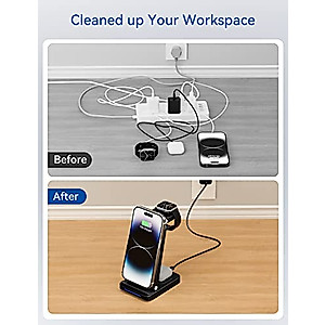 ELEGRP Wireless Charging Station, 3 in 1 Wireless Charger, Foldable Compact Size for iPhone 14/13/12/11/Pro/Max/SE/8 and Android Samsung and Pixel Phone, iWatch and Airpods (with 18w Adapter)