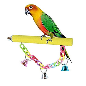 POPETPOP Bird Perch Nail File-2 Pcs Parrot Perches Bird Stand Hanging Bird Perch with Colorful Bells for Small Medium Birds Cockatiel Parakeet Conure Cage Accessory