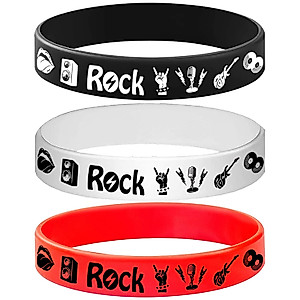 ATSMOICY 24PCS Rock and Roll Rubber Bracelets Silicone Wristbands -80s 90s Party Supplies Musician Guitar Rap Birthday Baby Shower Party Favors