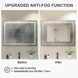 Modlicht 36" x24” LED Bathroom Mirror, Dimmable LED Mirror for Bathroom, Adjustable Warm/Natural/Cold Light, Memory Function, IP54, Lighted Bathroom Mirror with Smart Touch Button, Home Decor