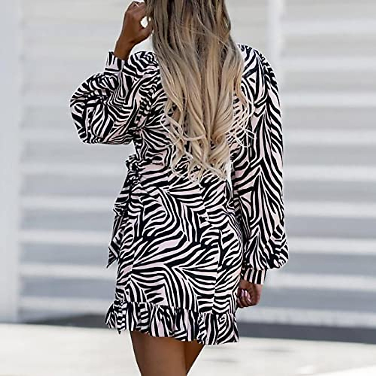 YMUQEIGH Elegant Dresses for Women Spring Summer Long Sleeve Mini Dress Fashion Floral Print Swing Dress Irregular Hem Dress Black