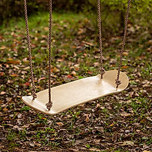 Natural Wooden Outdoor Patio Playground Kids Hanging Adjustable Stand Up Skateboard Swing, Tree Curved Swing Board