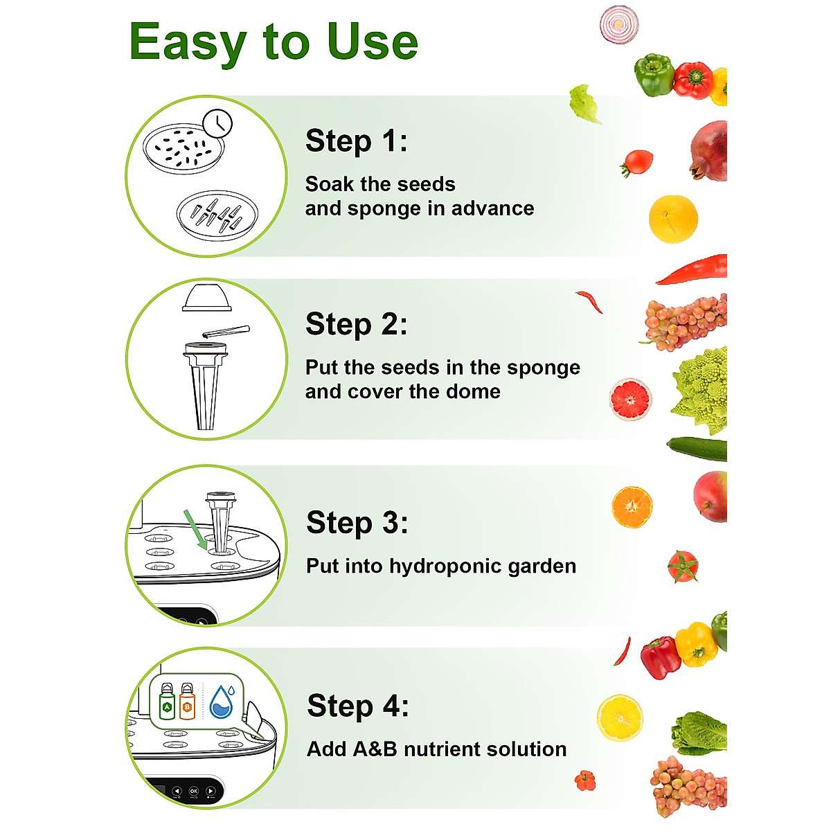 Hydroponic Seed Pods Kit, Grow Anything Kit with 12 Grow Sponges, 12 Grow Baskets, 4 A+B Hydroponics Nutrients, 12 Grow Domes, Hydroponics Garden Accessories