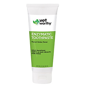 Vet Worthy Peanut Butter Enzymatic Toothpaste for Dogs - For Clean, Healthy Teeth and Gums - Freshen Dogs Breath - Peanut Butter Flavor - Made in the USA - Start Your Dog’s Dental Routine Today - 3oz