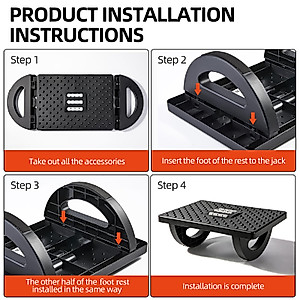 Foot Rest Under Desk at Work, Rocking Foot Nursing Stool, Ergonomic Desk Footrest with Roller Massage for Pressure Relief, Rocker Balance Board Comfortable Leg Rest for Office & Home (Black)