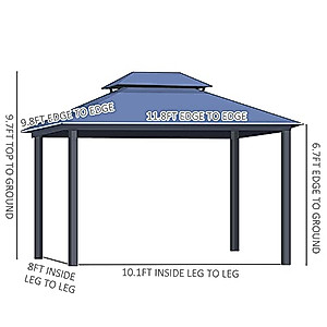 Outsunny 10' x 12' Hardtop Gazebo Canopy with Polycarbonate Roof, Aluminum Frame, Permanent Pavilion Outdoor Gazebo with Netting, for Patio, Garden, Backyard, Deck, Lawn, Light Gray