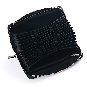 Buvelife Credit Card Wallet Leather RFID Wallet for Women, Huge Storage Capacity Purse Wristlet (Black-Updated)