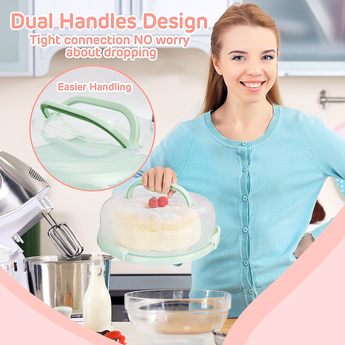 Ohuhu Cheesecake Container, Cake Pie Carrier BPA-Free up to 10'' Cake - Cupcake Containers with Lid and 2 Handles 4-in-1 Multipurpose Cake Keeper Holder Platter for Pie Devil Eggs Mothers Day Gifts