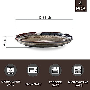 KYBSCZ Ceramic dinner plates set of 4, Large Dinnerware Plates & Salad plates for party and wedding, Microwave safe porcelain plates set, 10 Inch