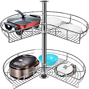 Atposh 28" Kidney Chrome Lazy Susans Kitchen Corner Cabinet Organizer (Not Cabinet Door) 270° 2 Shelf Rotating Storage Rack (28 Inch)