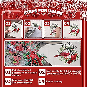 12 Sheets Christmas Iron on Transfers for T-Shirts Cardinal Iron on Decals Poinsettia Elk Candles Letter Tree Pattern Applique Stickers Wreath Heat Transfer Paper Stickers for DIY Xmas Clothing