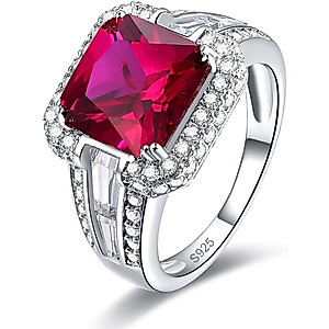 925 Sterling Silver Created Blue Topaz Princess Cut CZ Halo Pave Wedding Engagement Eternity Band Ring for Women