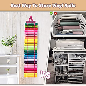 TDIFFUN Vinyl Organizer Storage with 48 Compartments, Hanging Vinyl Roll Holder Rack Wall Mount/Over The Door, Vinyl Carrying Holder Bag Gift Wrap Organizer for Craft (Pink)