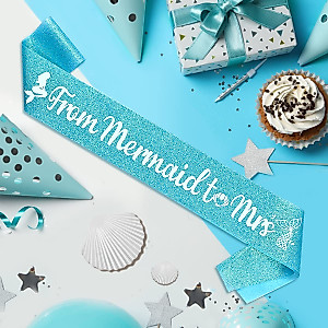 Mermaid Bridal Bachelorette Party Sash Teal Blue Glitter From Mermaid to Mrs Sash Mermaid Bachelorette Party Sash Mermaid Bridal Shower Party Supplies for Engagement Wedding Party Decorations