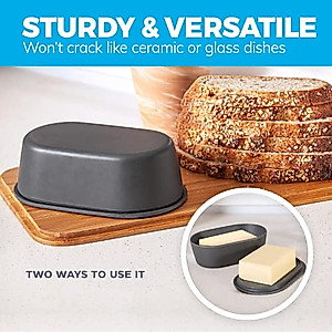 Grey Butter Dish with Lid For Countertop - Modern Bamboo Dark Grey Butter Crock - Dishwasher Safe Butter Keeper -Butter Holder Container Perfect For Large European Style Butter Such As Kerrygold