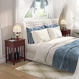 Homykic Nightstand with Charging Station, Bamboo Nightstands Sets of 2, Wood Bedside Table with USB Ports and Outlets, End Table Side Table with Drawer and Storage Shelf for Bedroom, Espresso