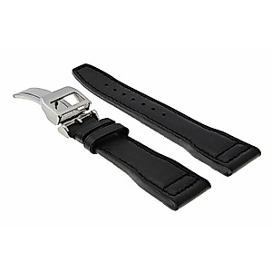 Ewatchparts 22MM LEATHER WATCH STRAP BAND DEPLOY CLASP COMPATIBLE WITH IWC PILOT PORTUGUESE WATCH BLACK