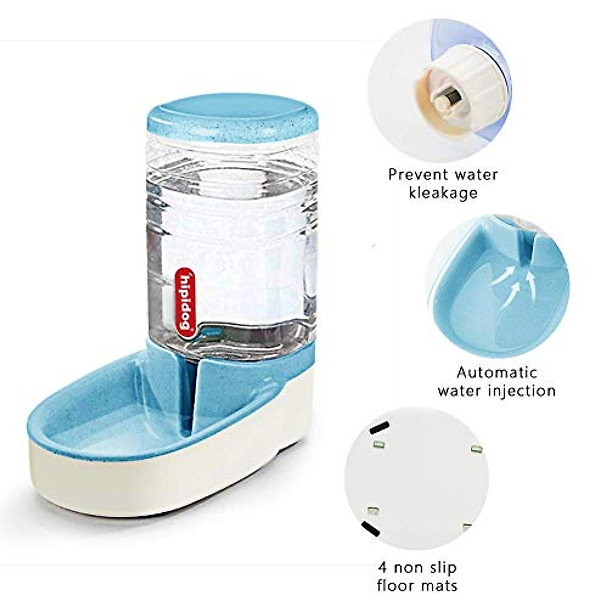 Automatic Cat Feeder Automatic Dog Water Dispenser 1 Gallon Double Bowl Design for Cats or Small Pets (Blue Water)
