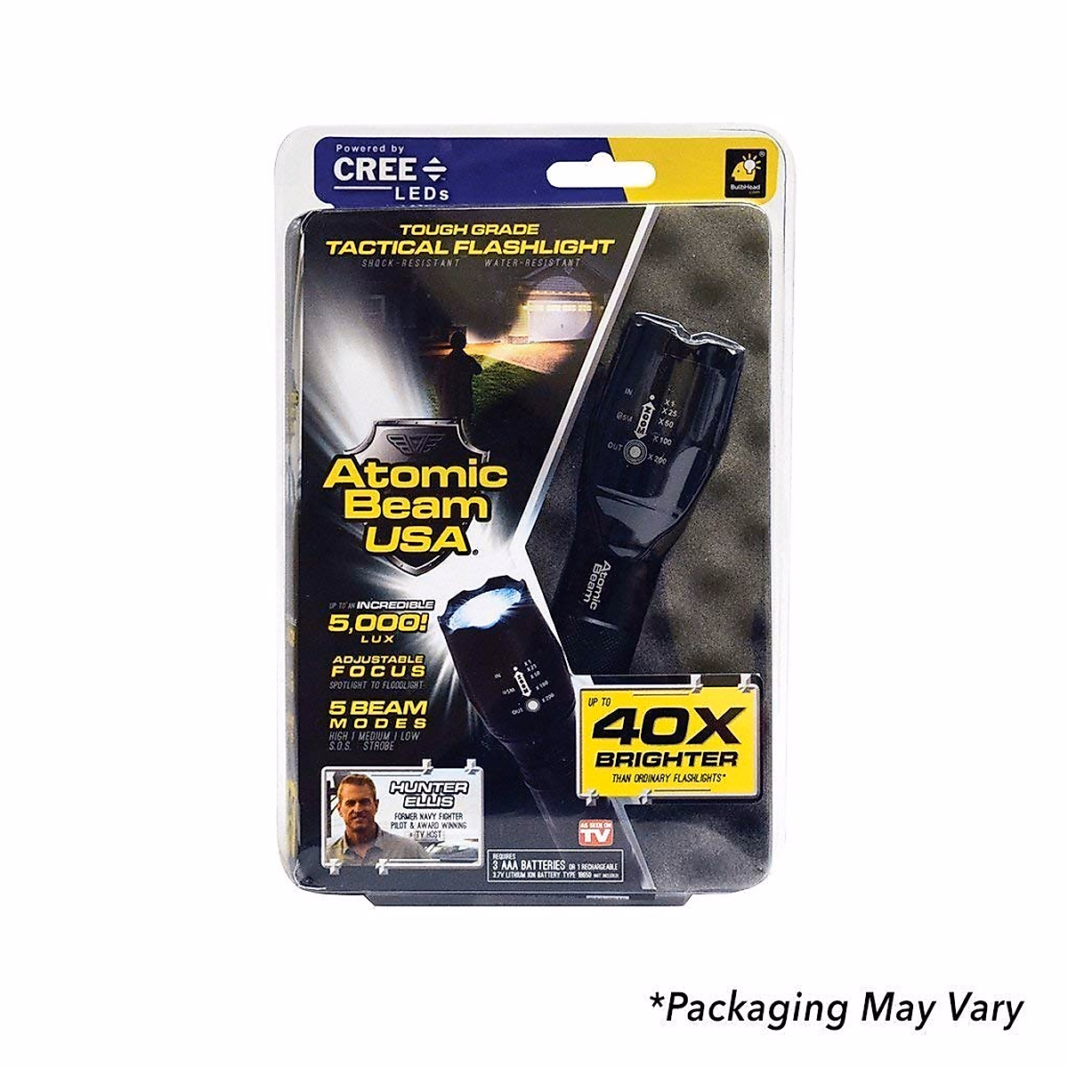 Atomic Beam LED Flashlight by BulbHead, 5 Beam Modes, Tactical Light Bright Flashlight (1 Pack)