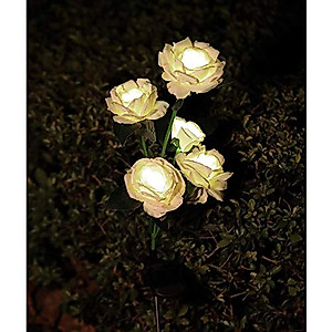 HDNICEZM Solar Garden Lights Outdoor Decorative - 2 Pack Upgraded Realistic 5 Rose Flowers Lights LED Solar Stake Lights Waterproof for Garden Backyard Patio Pathway Courtyard Decoration (White)